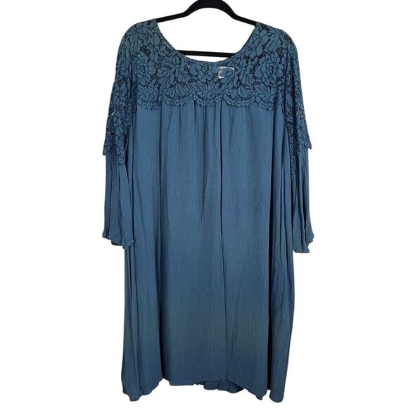 Cato | Dresses | Cato Dress L 22 Blue Floral Feminine Crinkle Boho ...